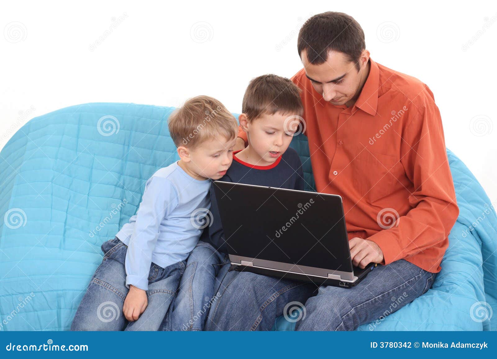 Family using laptop stock photo. Image of play, children - 3780342