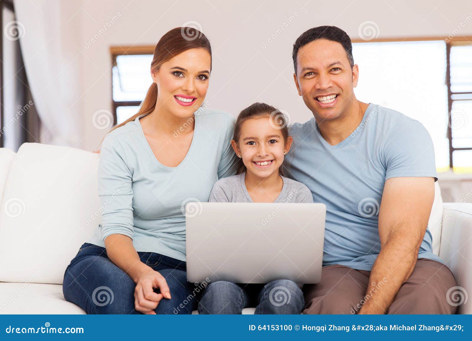 Family Using Laptop Computer Stock Photo - Image of handsome, daughter ...