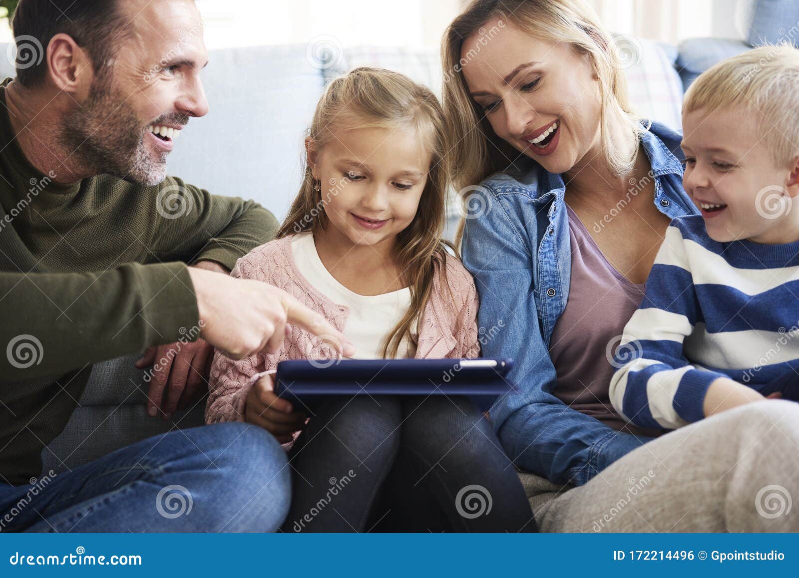 Family using a tablet stock photo. Image of close, enjoyment - 172214496