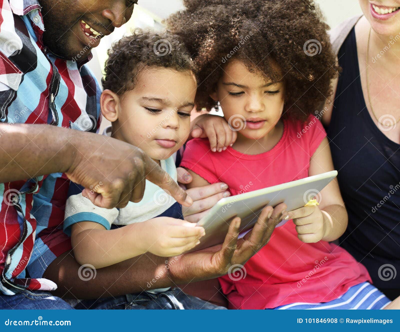 Family Using a Tablet Together Stock Photo - Image of generation ...