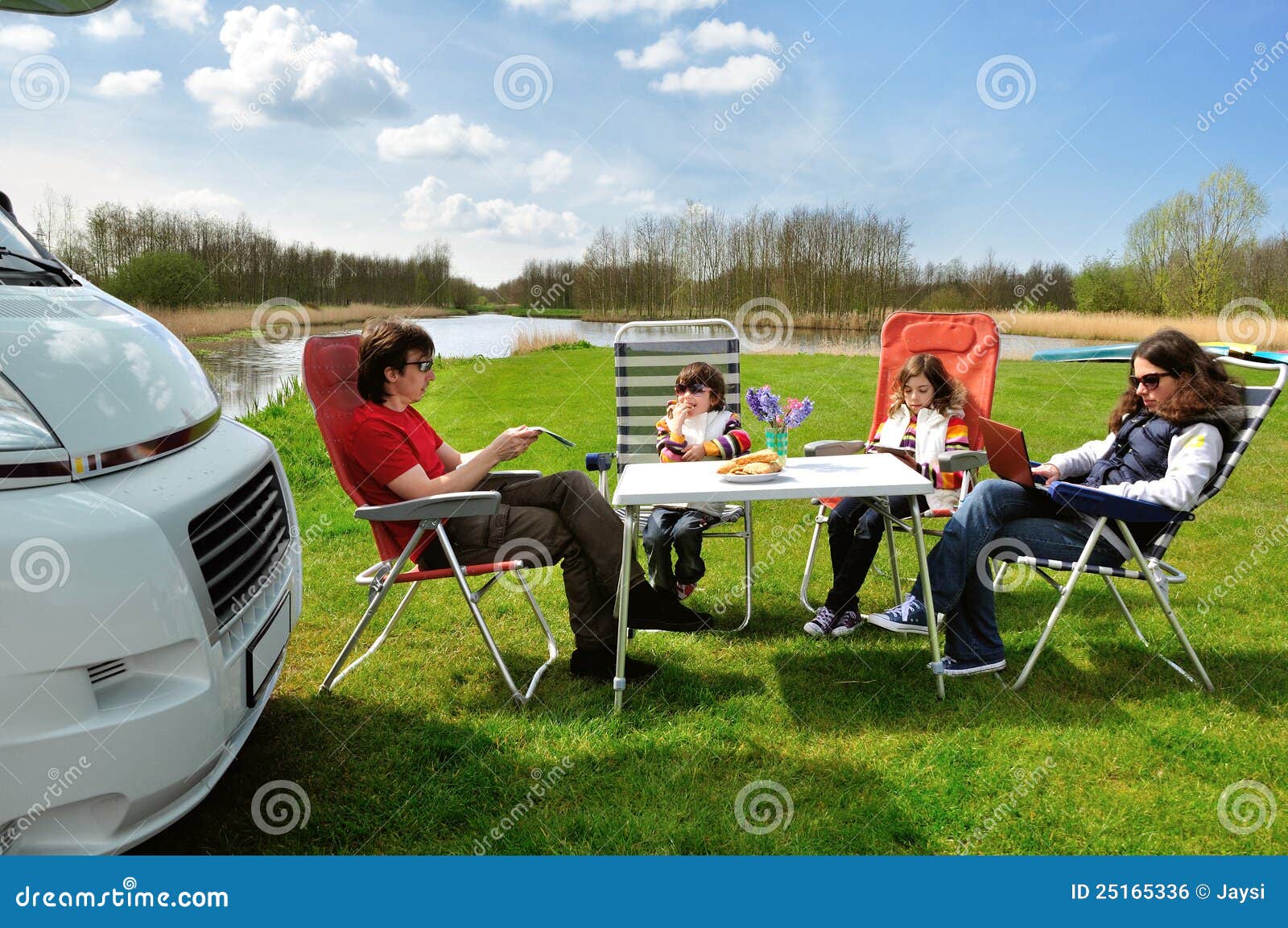 Family vacation in camping stock photo. Image of caravan - 25165336