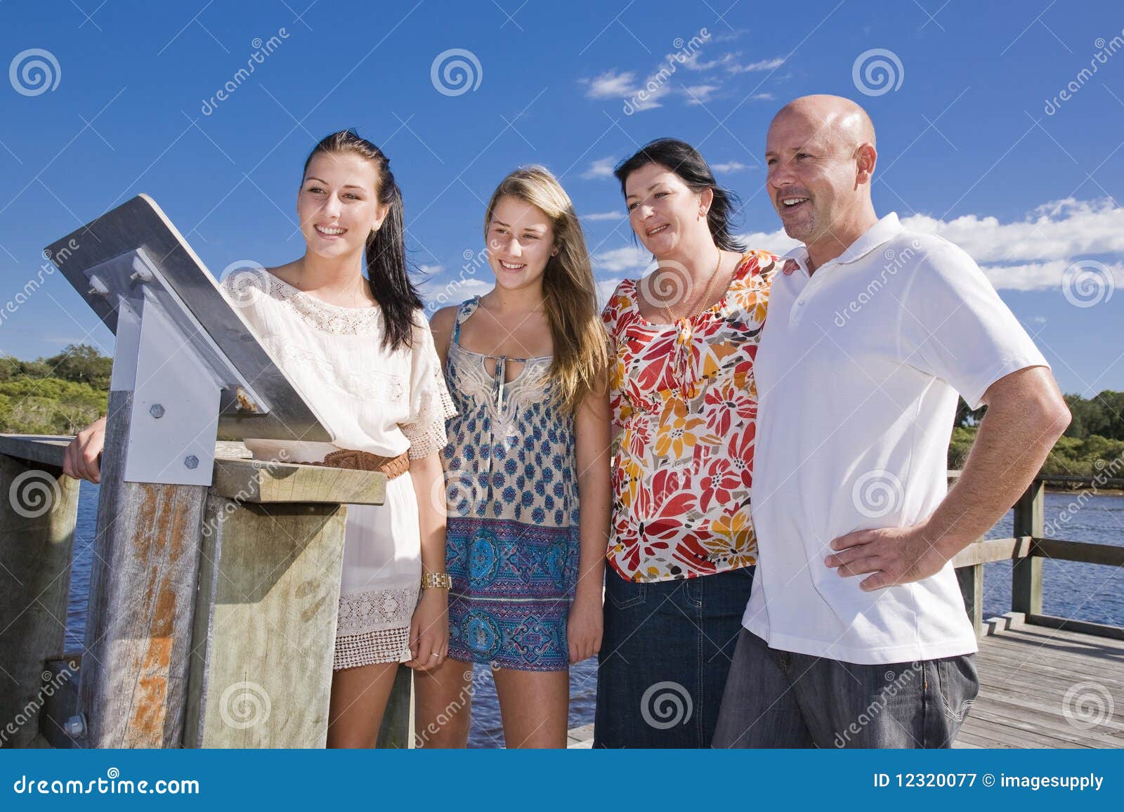 Family on Viewing Platform by the Creek Stock Image - Image of healthy ...