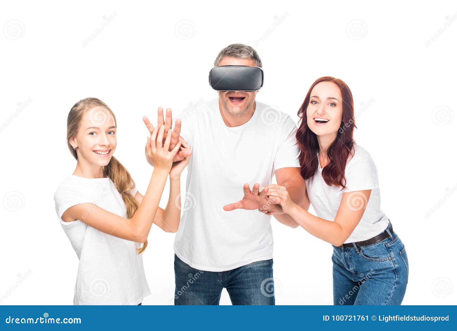 Family with Virtual Reality Headset Stock Image - Image of gadget ...