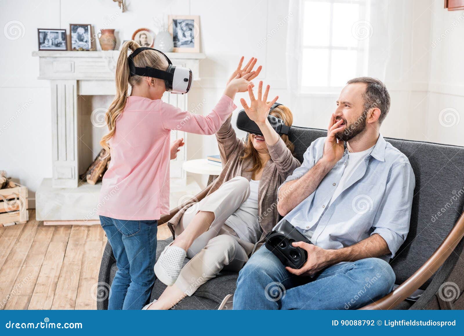 Family in Virtual Reality Headsets Stock Photo - Image of girl, mother ...