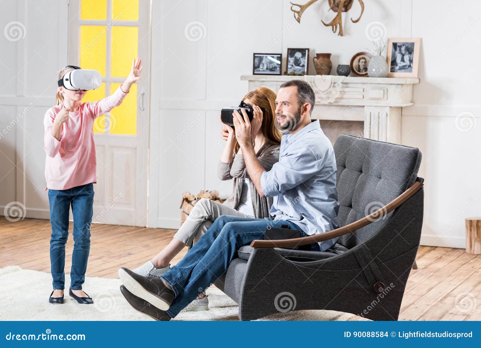 Family in Virtual Reality Headsets Stock Photo - Image of mother ...
