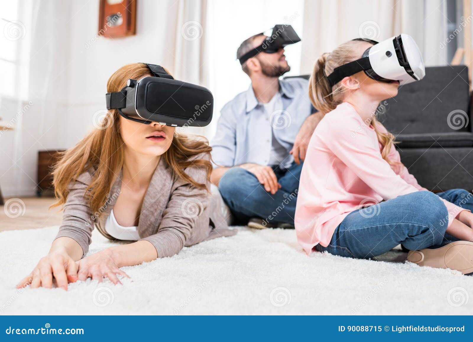 Family in Virtual Reality Headsets Stock Image - Image of european ...