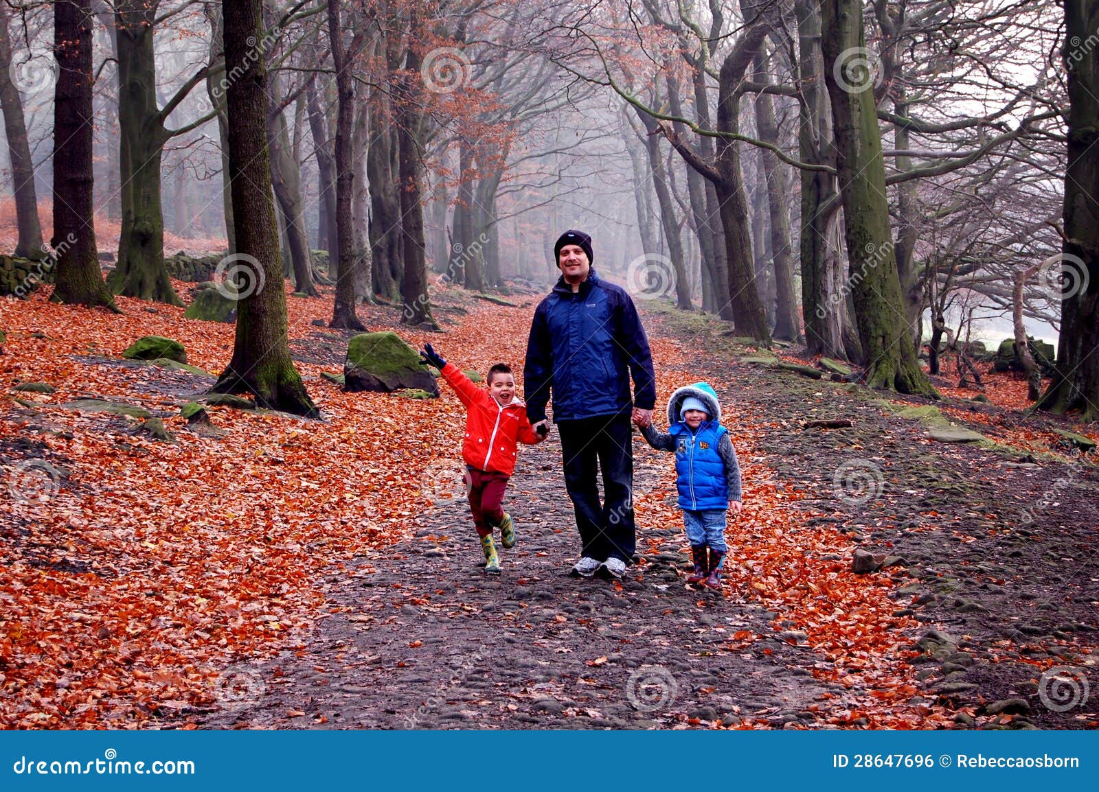 Family Walk! stock photo. Image of forest, cold, autumn - 28647696