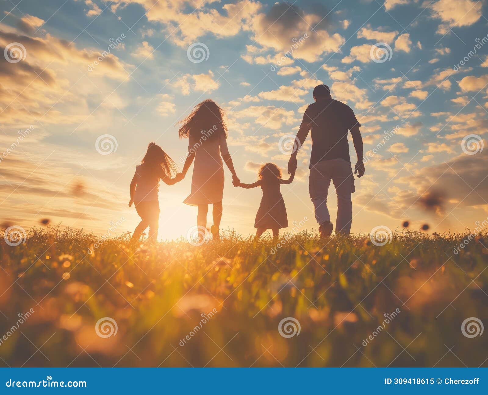 Family Walking in the Park at Sunset Stock Image - Image of emotion ...
