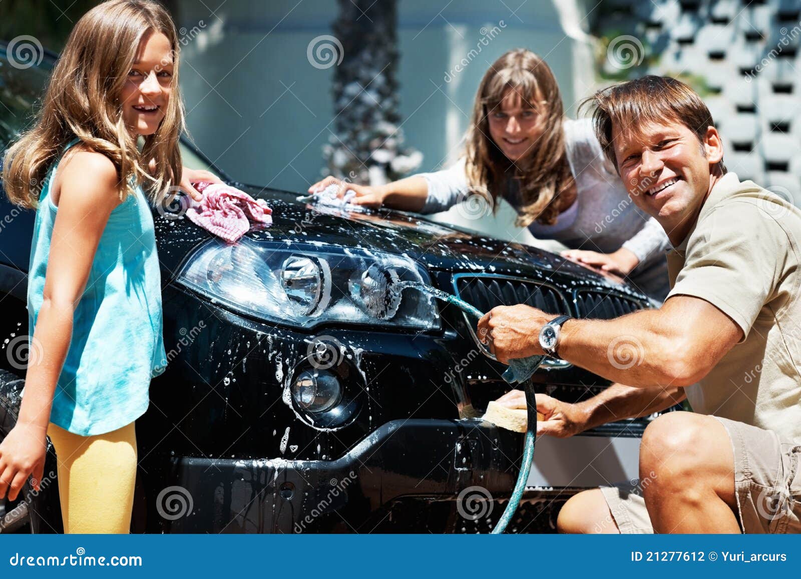 Family Washing Car and Smiling Stock Photo - Image of male, handsome ...