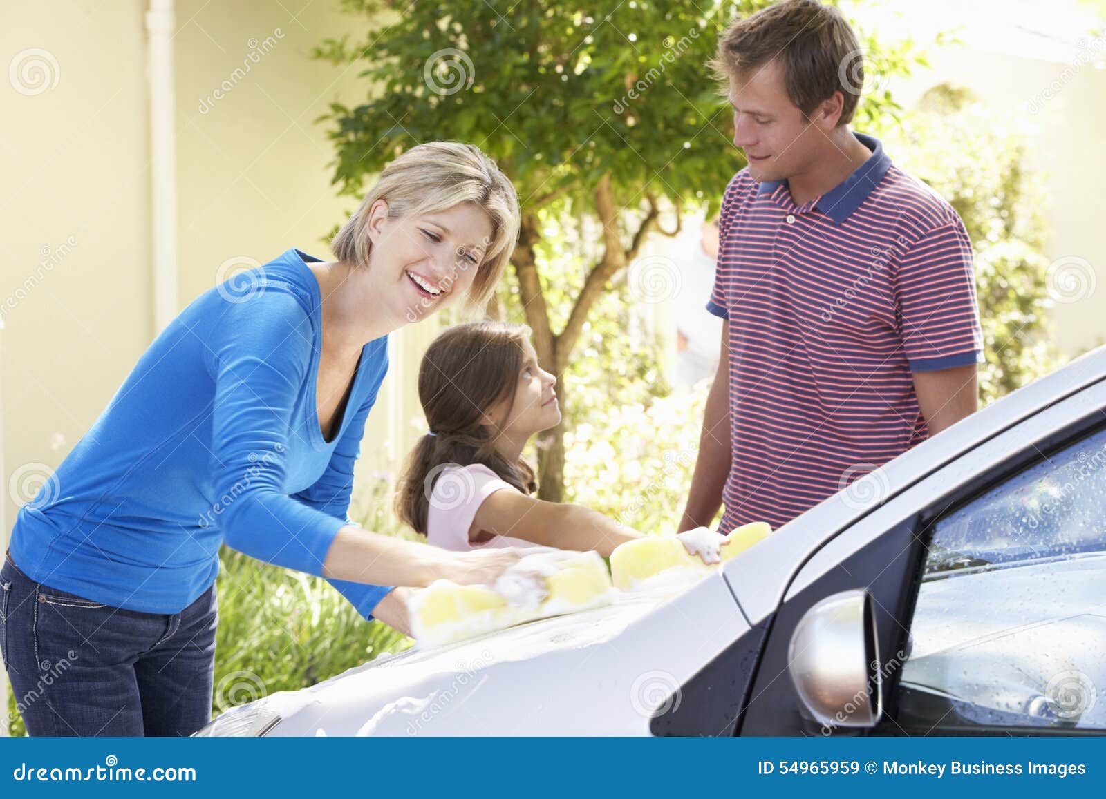 Family Washing Car Together Stock Image - Image of three, daughter ...