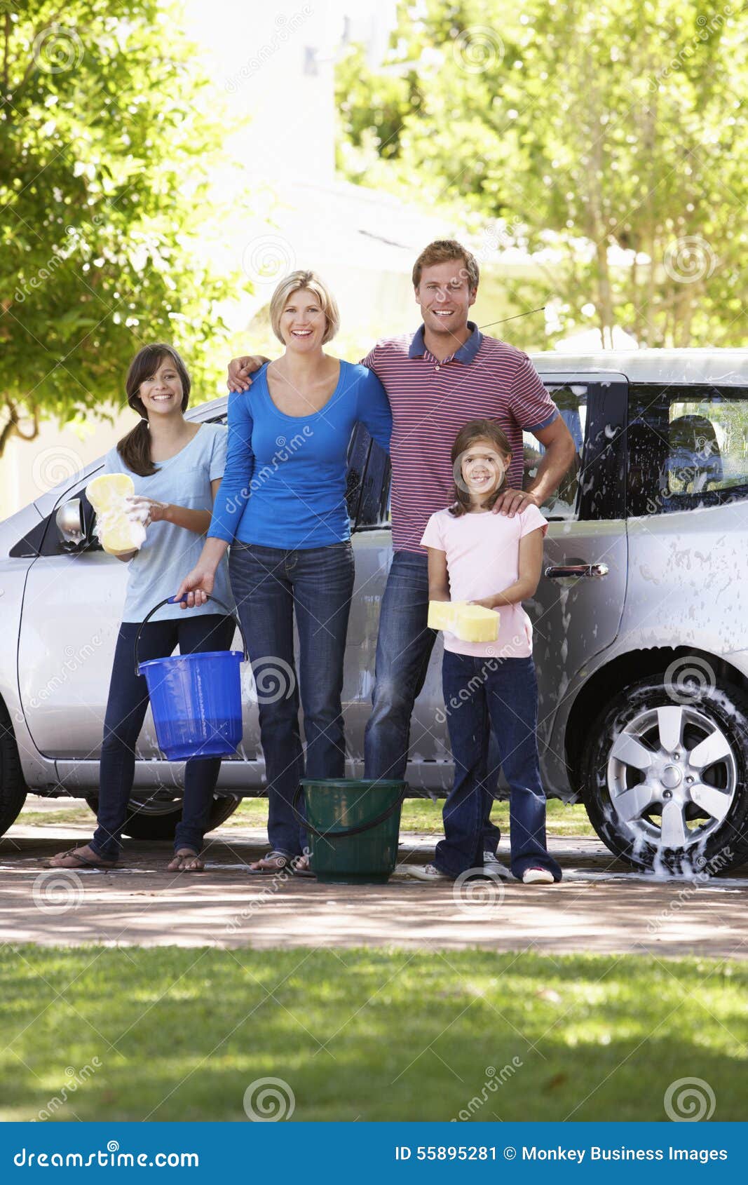 Family Washing Car Together Stock Image - Image of wash, washing: 55895281