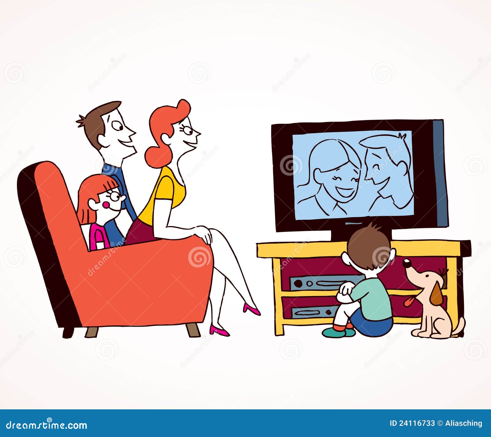 Family Watching Television Together. Happy People Watch Tv In Living ...