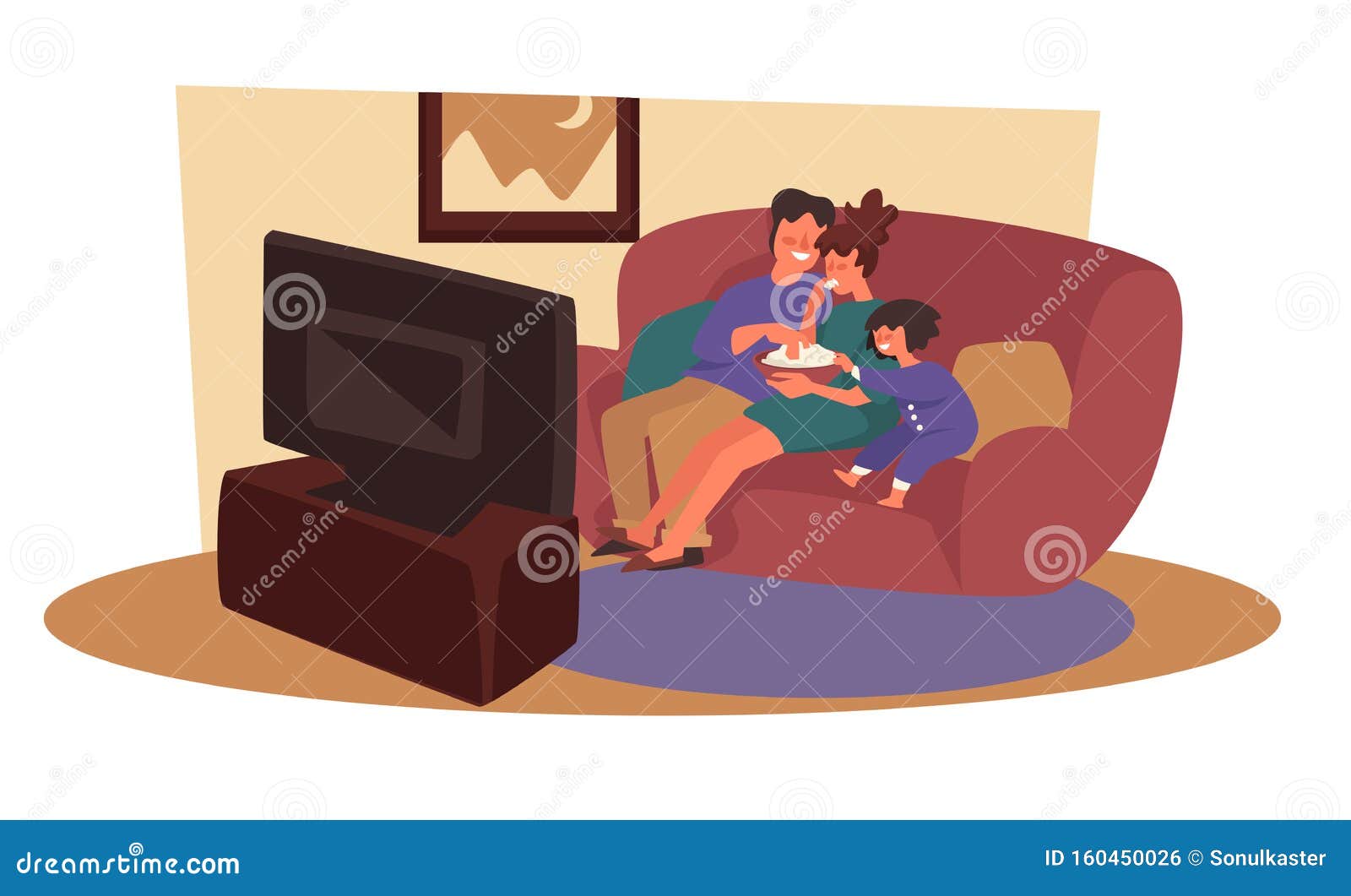 Family Watching TV on Couch with Popcorn, Living Room Stock Vector ... Family Watching TV on Couch with Popcorn, Living Room Stock Vector ...