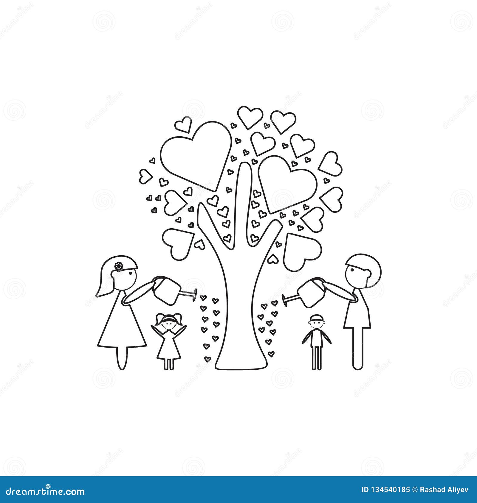 The Family Watered The Tree Of Love Icon. Illustration Of Family Values ...