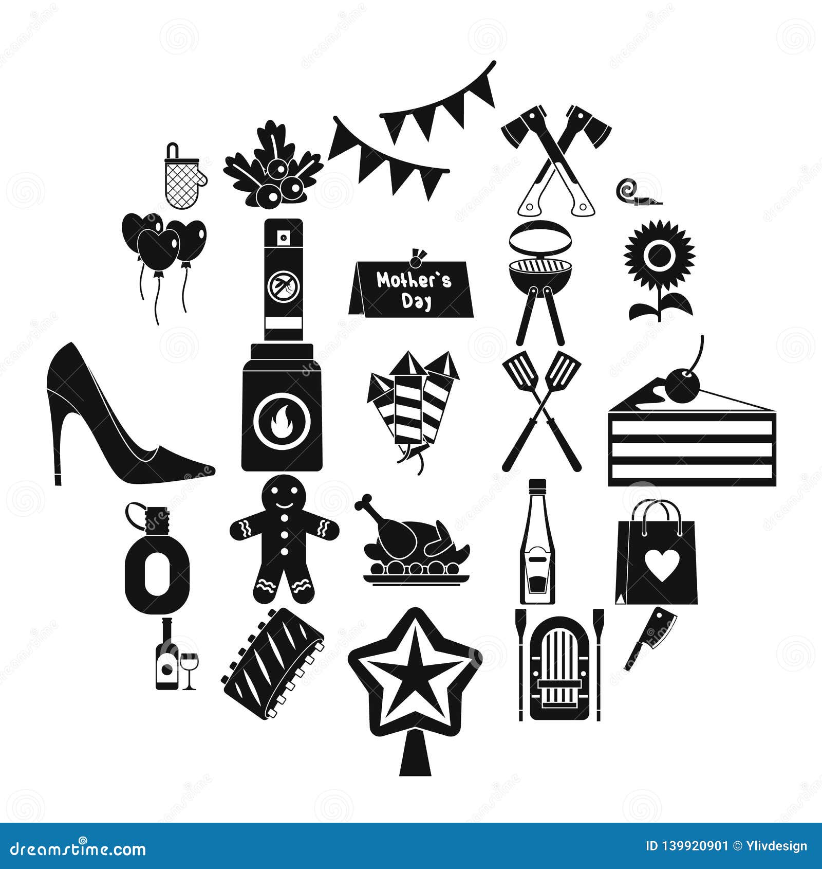 Family Weekend Icons Set, Simple Style Stock Vector - Illustration of ...