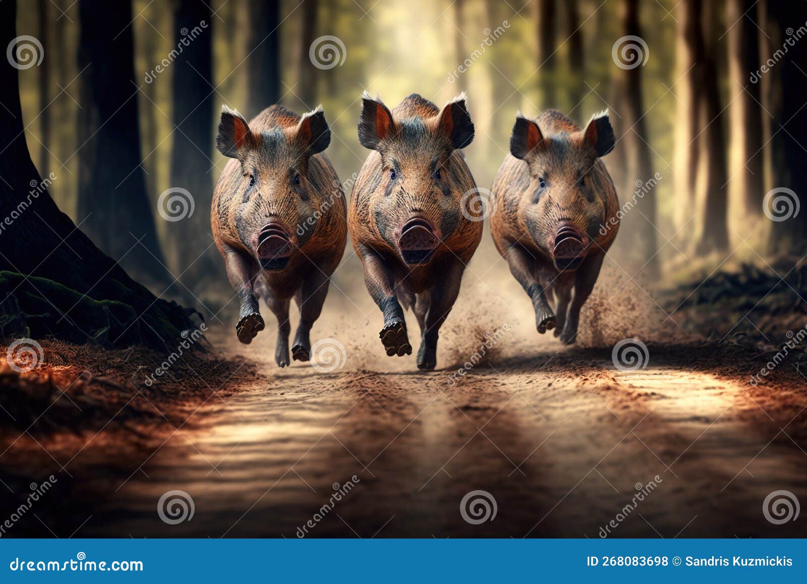Family of Wild Boars Running in Forest. Generative AI Stock Photo ...