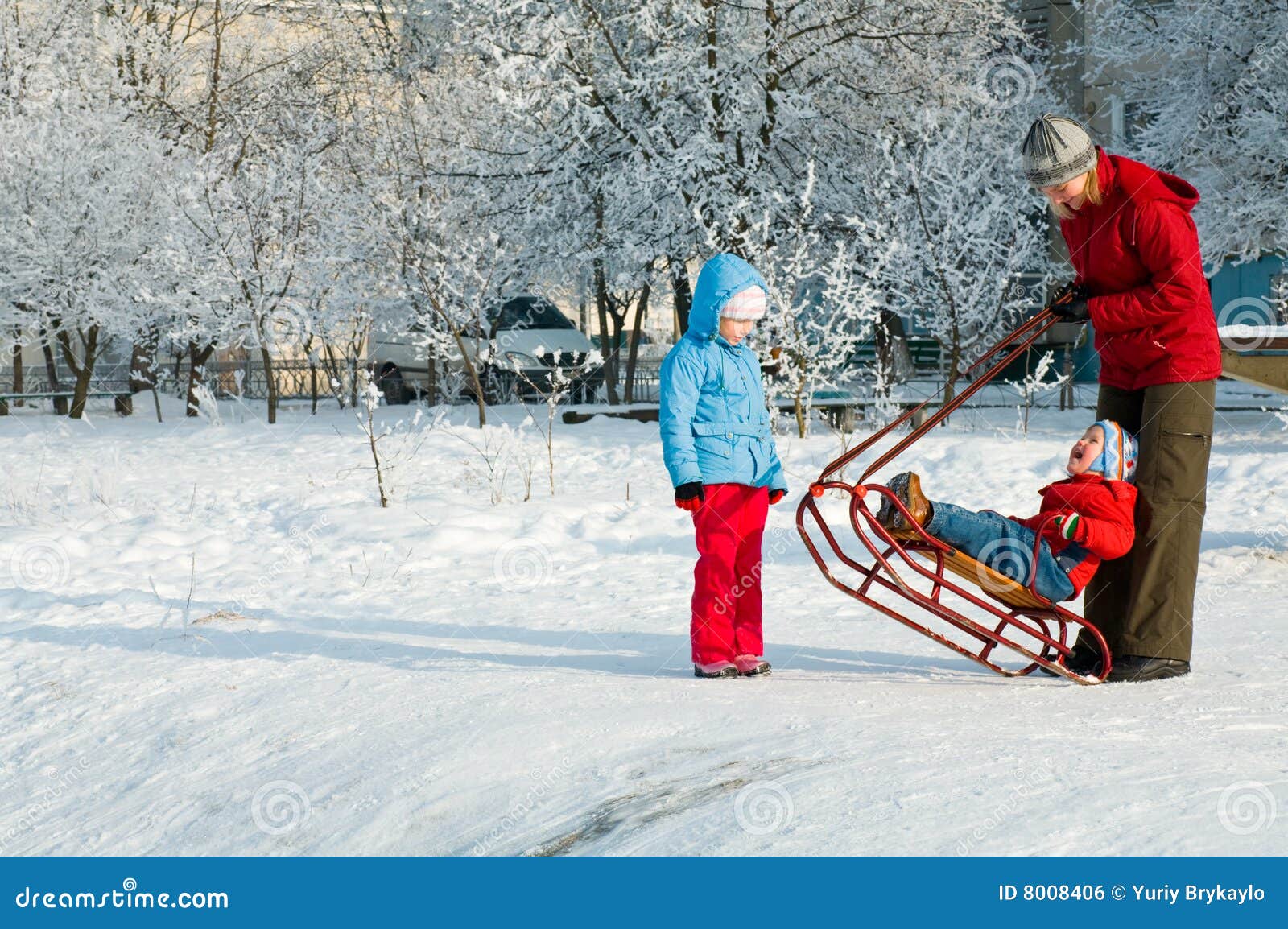 Family on winter walk stock photo. Image of game, courtyard - 8008406