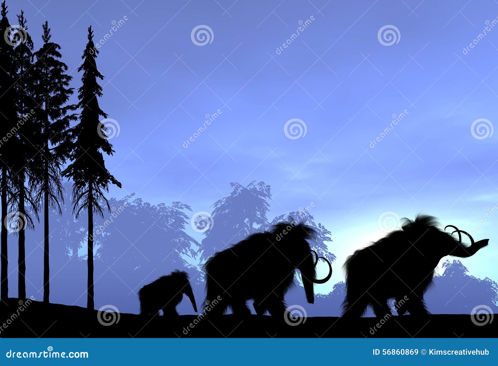 Family of Woolly Mammoth stock image. Image of animals - 56860869