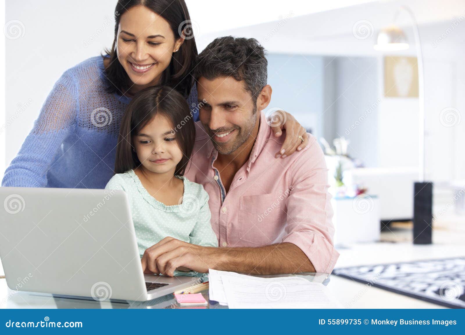 Family Working at Laptop with in Home Office Stock Image - Image of ...