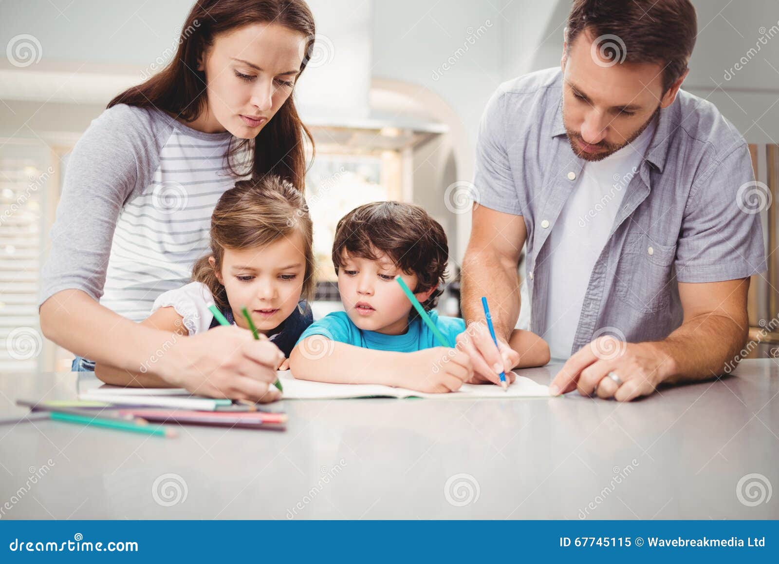 Family writing in book stock image. Image of children - 67745115