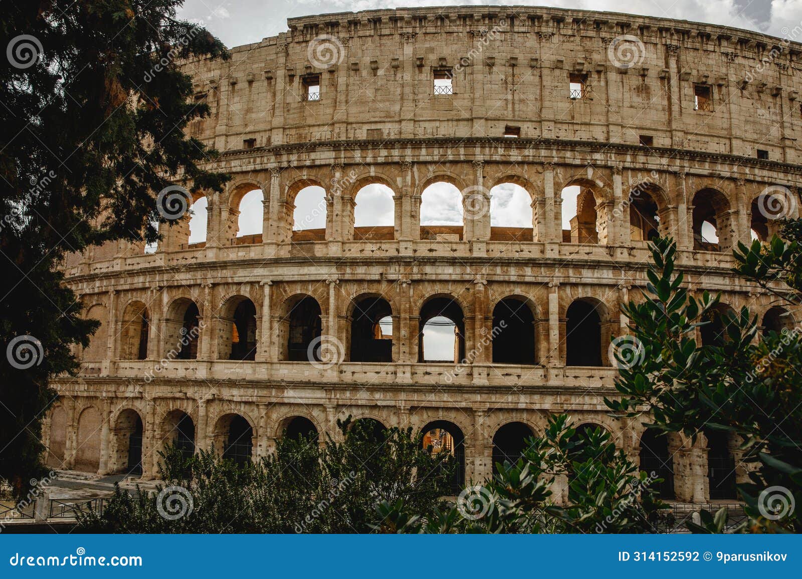 Famous Arches on the Roman Colosseum Facade. Coliseum at Springtime ...