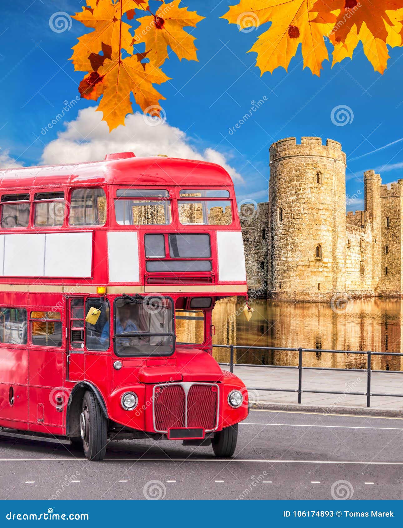 Bodiam Castle with Double Decker Bus in England, UK Editorial Stock ...