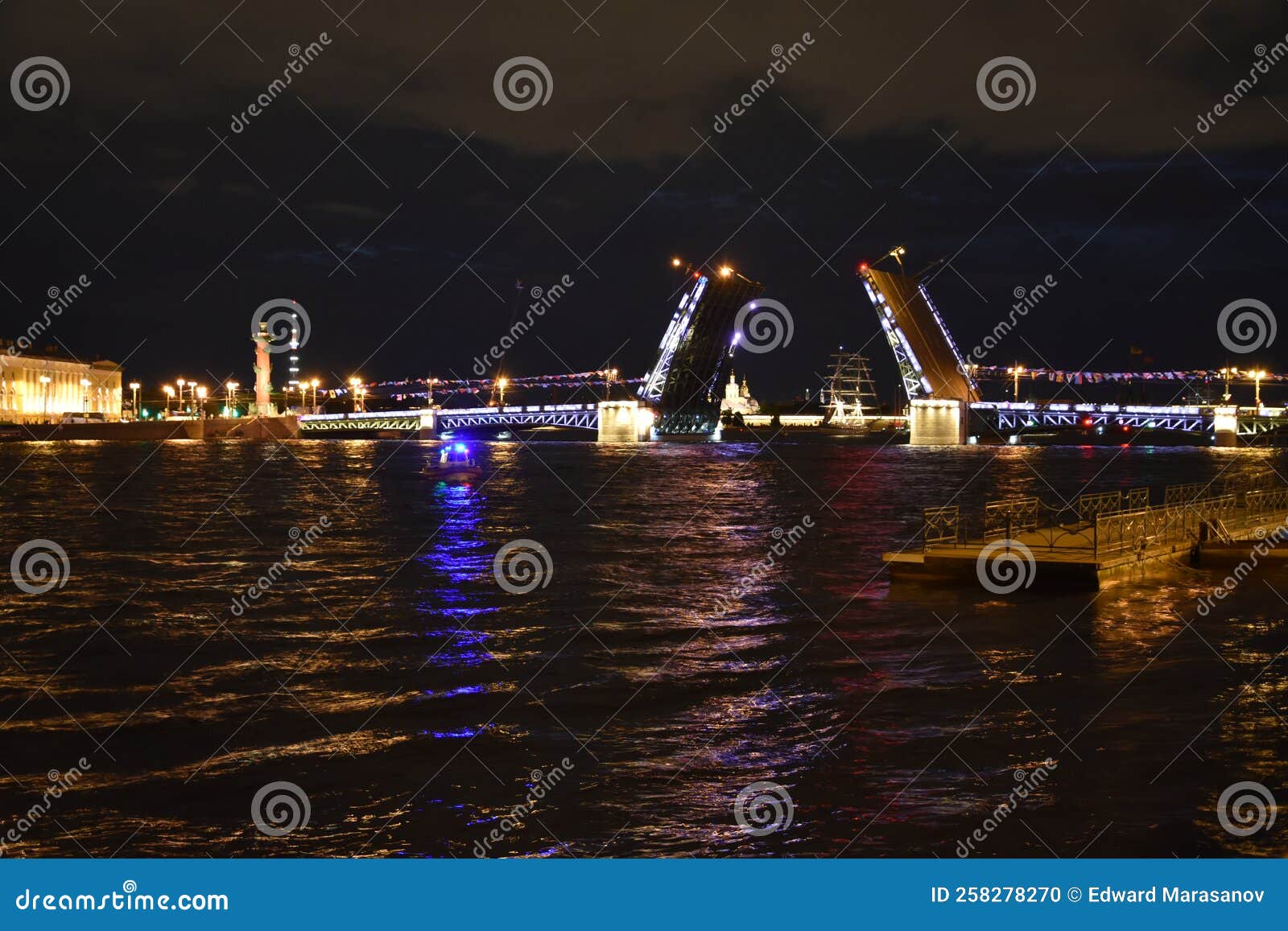 The Famous Bridge in St. Petersburg at Night Stock Photo - Image of ...