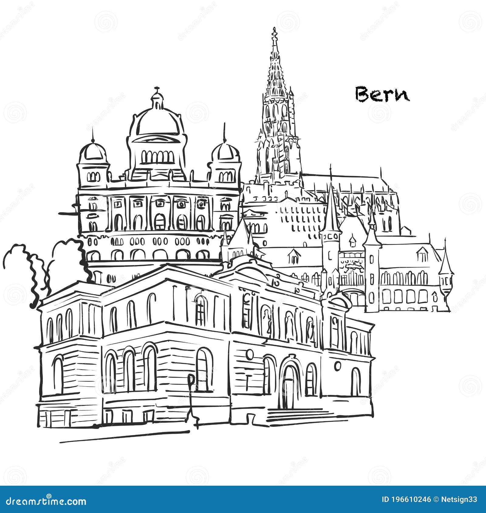 Famous Buildings of Bern Vector Sketch Stock Vector - Illustration of ...