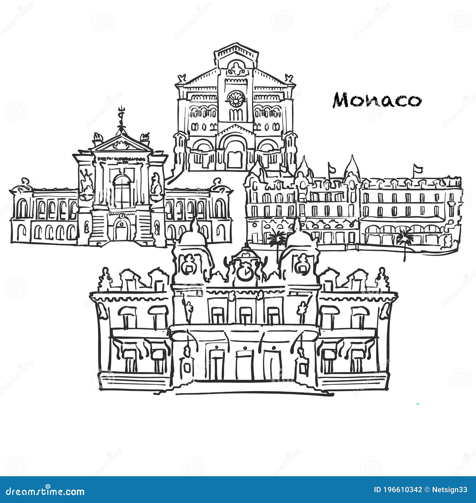 Famous Buildings of Monaco Vector Sketch Stock Vector - Illustration of ...