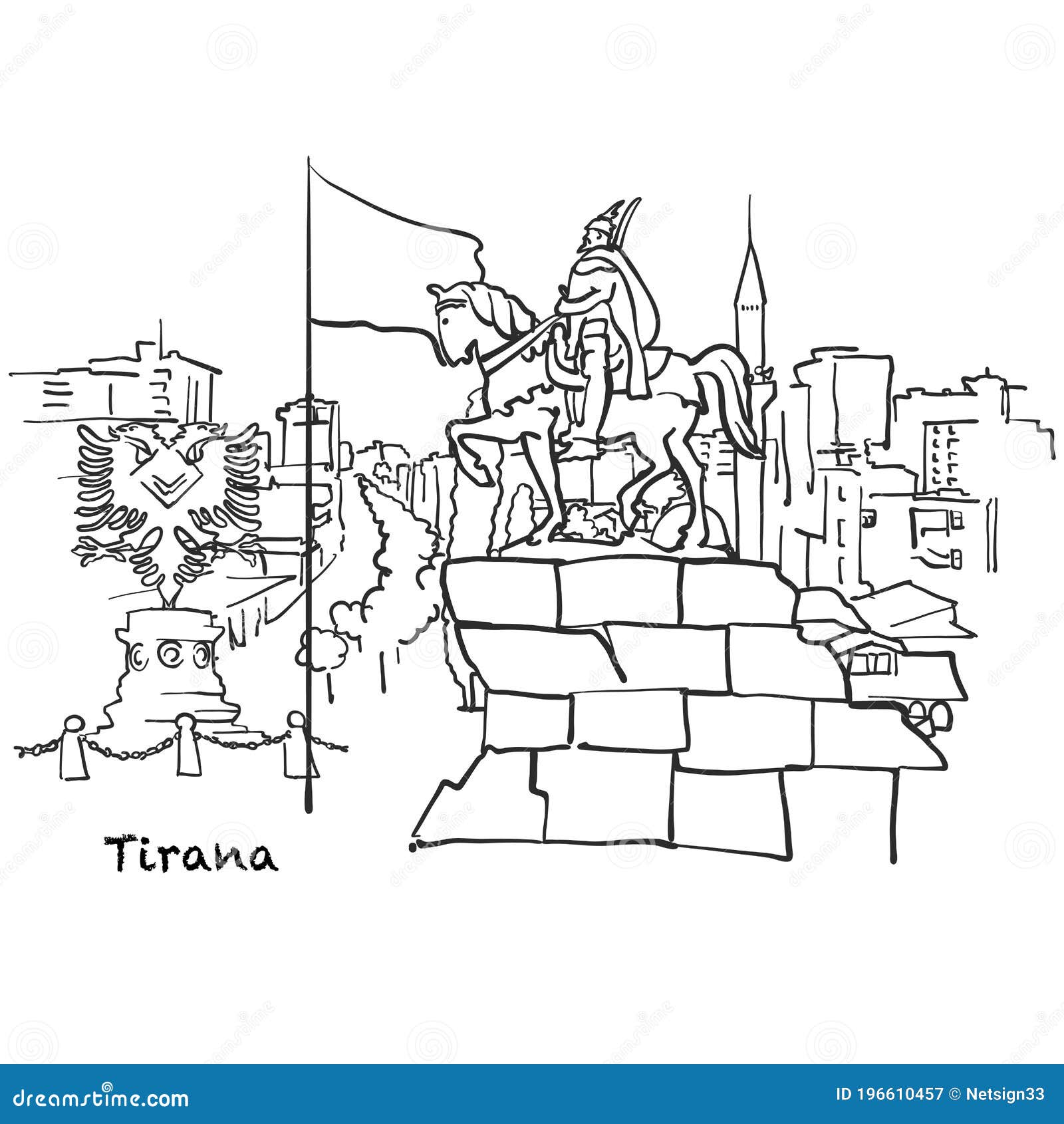 Famous Buildings of Tirana Vector Sketch Stock Vector - Illustration of ...