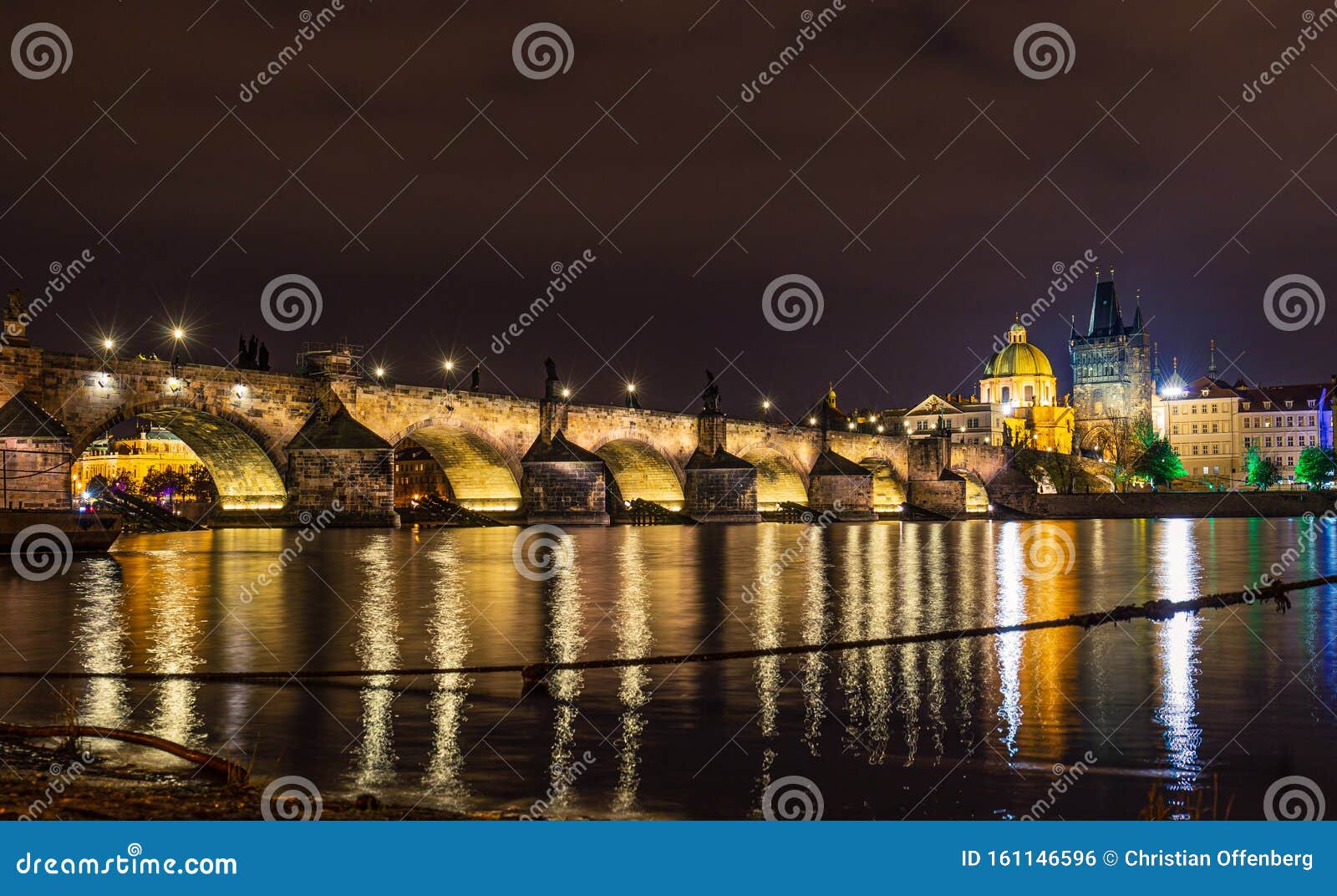 Charles Bridge in Prague at Night Stock Photo - Image of night, river ...