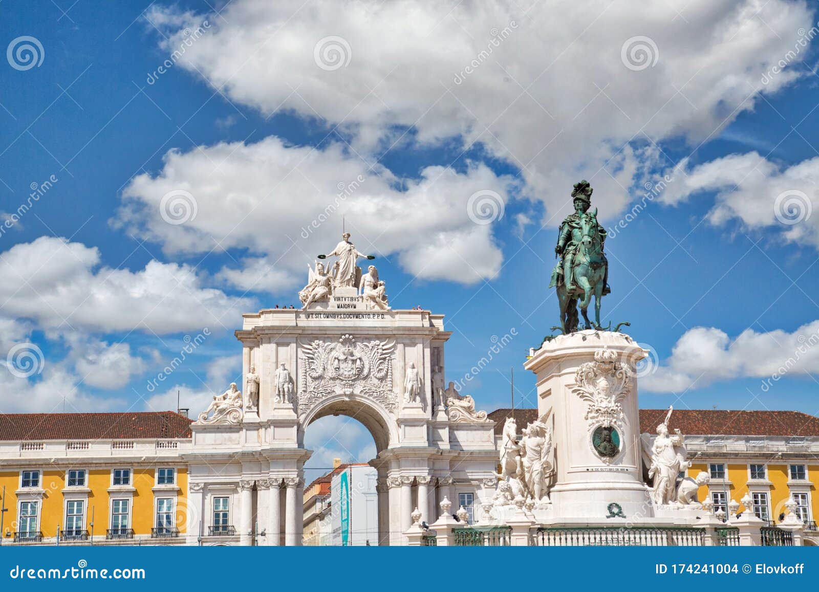 Famous Commerce Plaza Praca Do Comercio in Lisbon Facing Tagus River ...