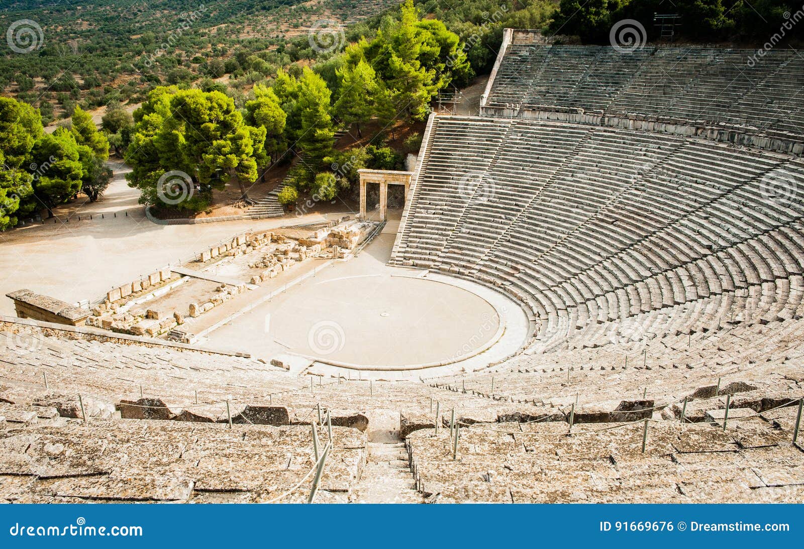 Famous Greek Ancient Empty Amphitheater in Epidaurus, Greece Stock ...