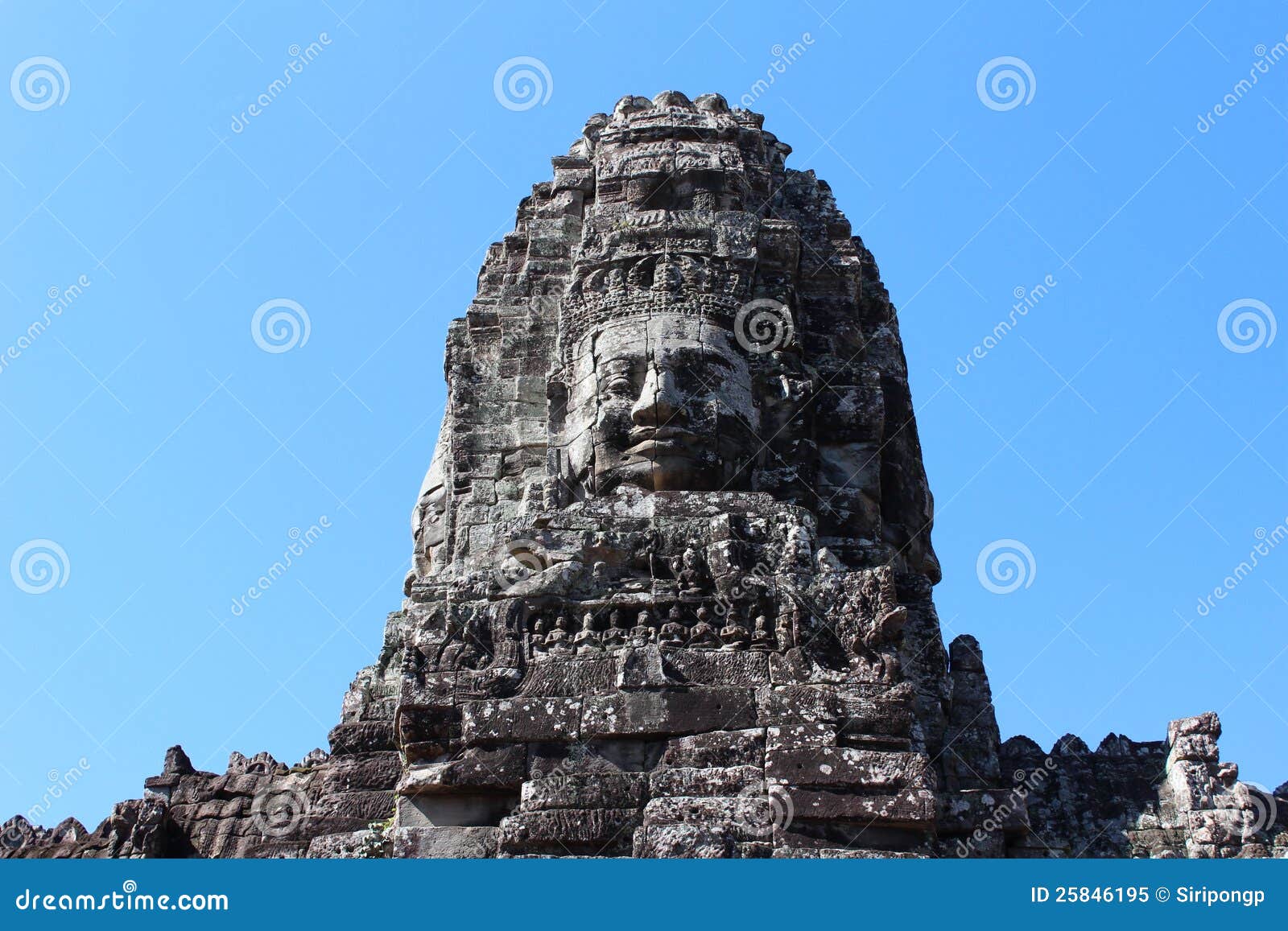 Famous Head Statues of Ancient Bayon Temple Stock Image - Image of ...