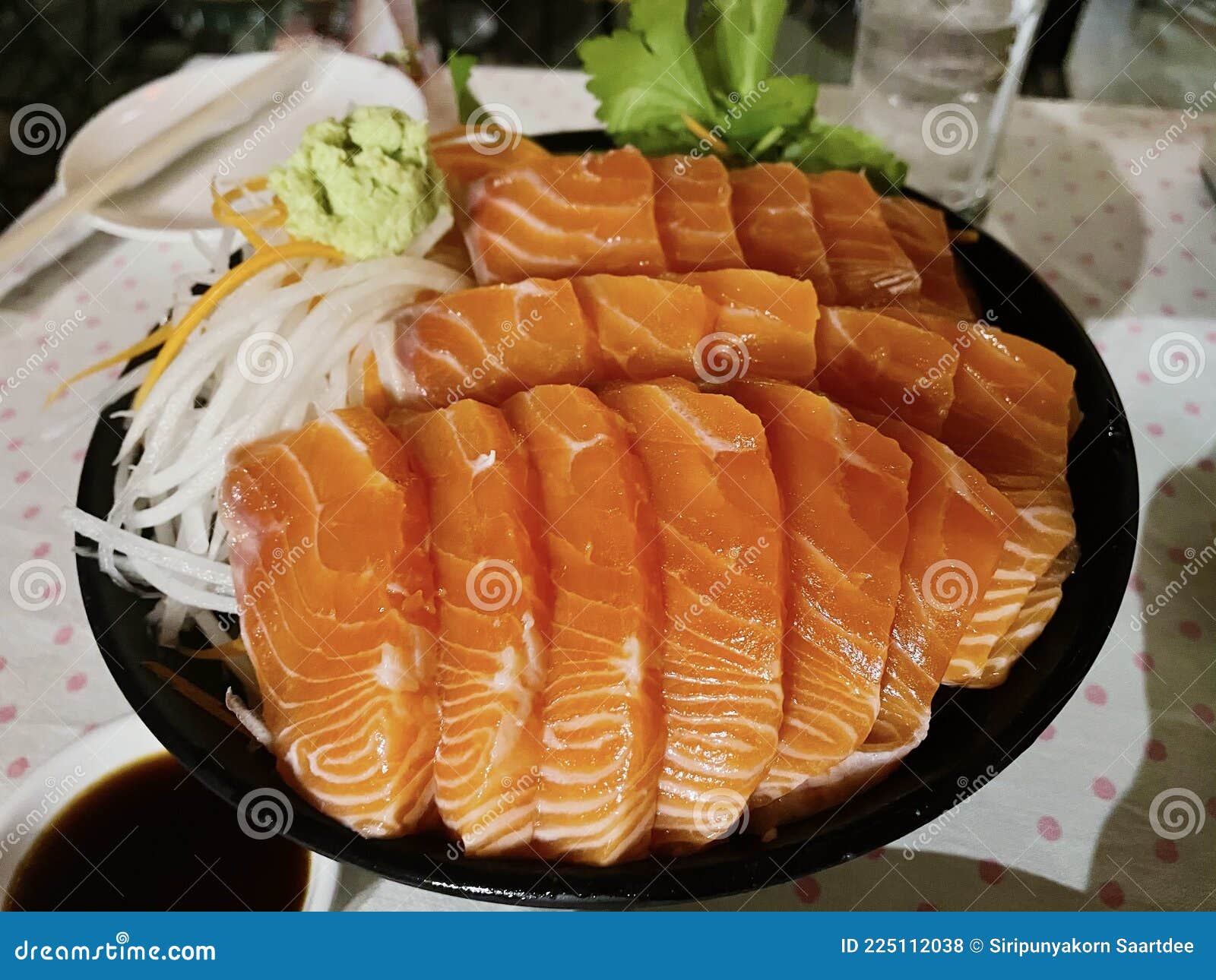 A Famous Japanese Menu is Salmon Sashimi. Stock Photo - Image of white ...