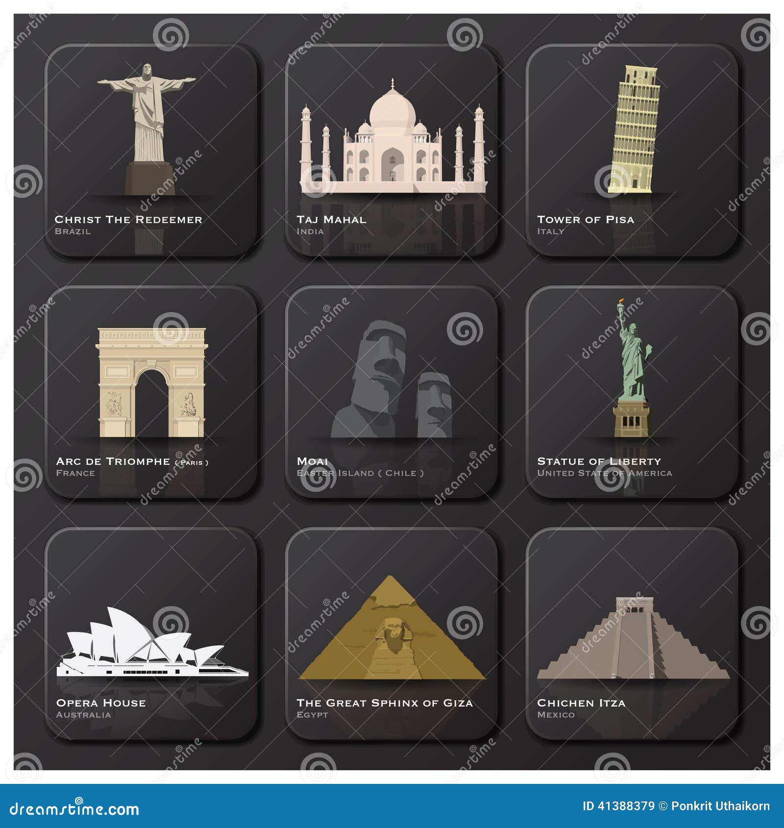 Famous Landmark of the World Icon Set Stock Vector - Illustration of ...