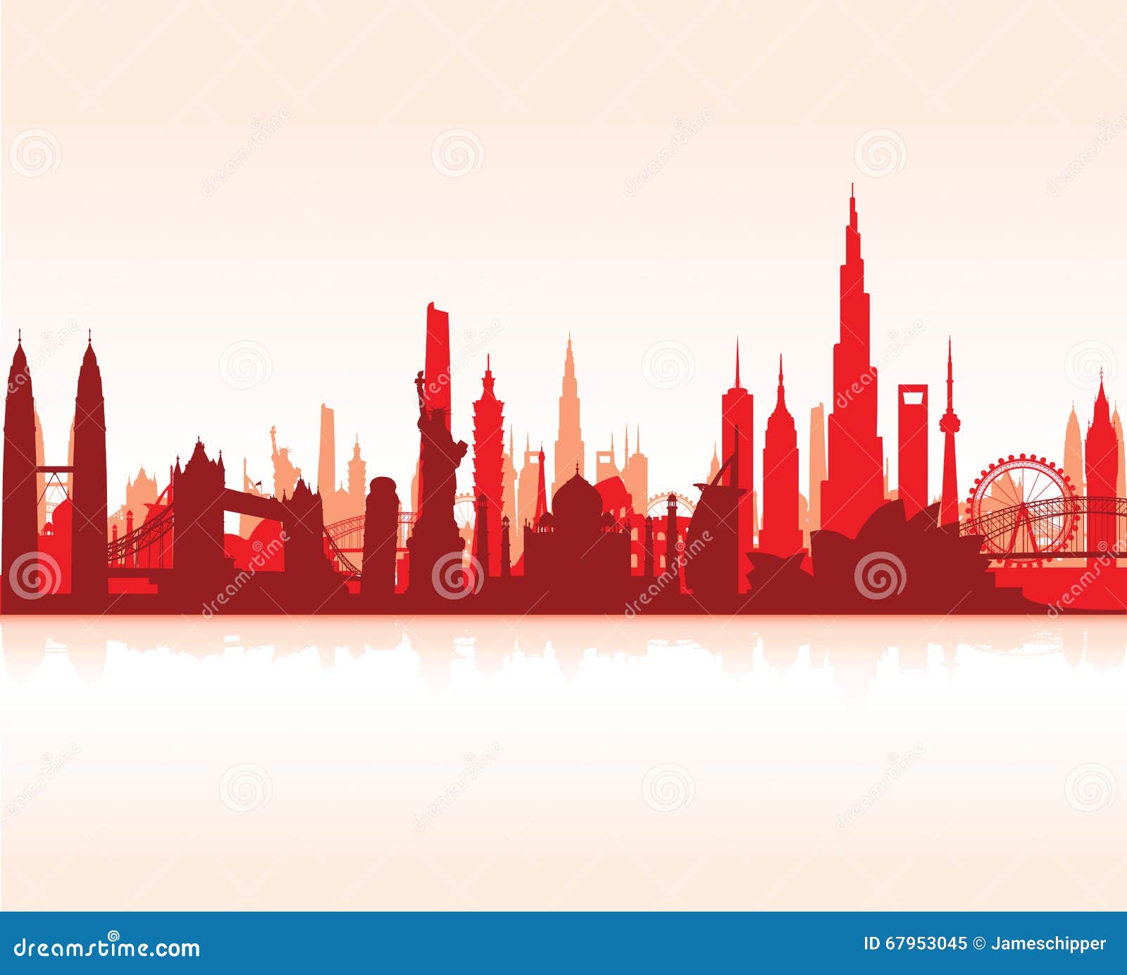 Famous landmarks cityscape editorial image. Illustration of landscape ...