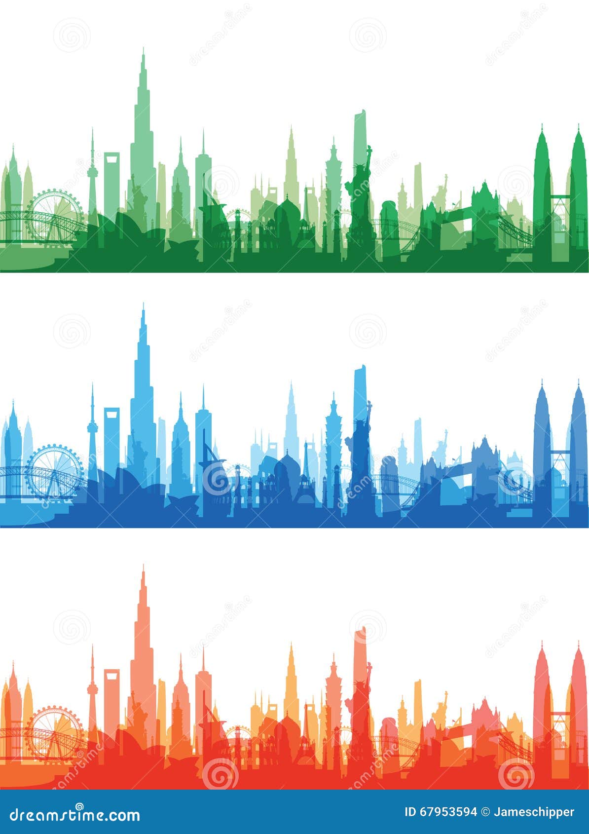 Famous landmarks cityscape stock vector. Illustration of khalifa - 67953594