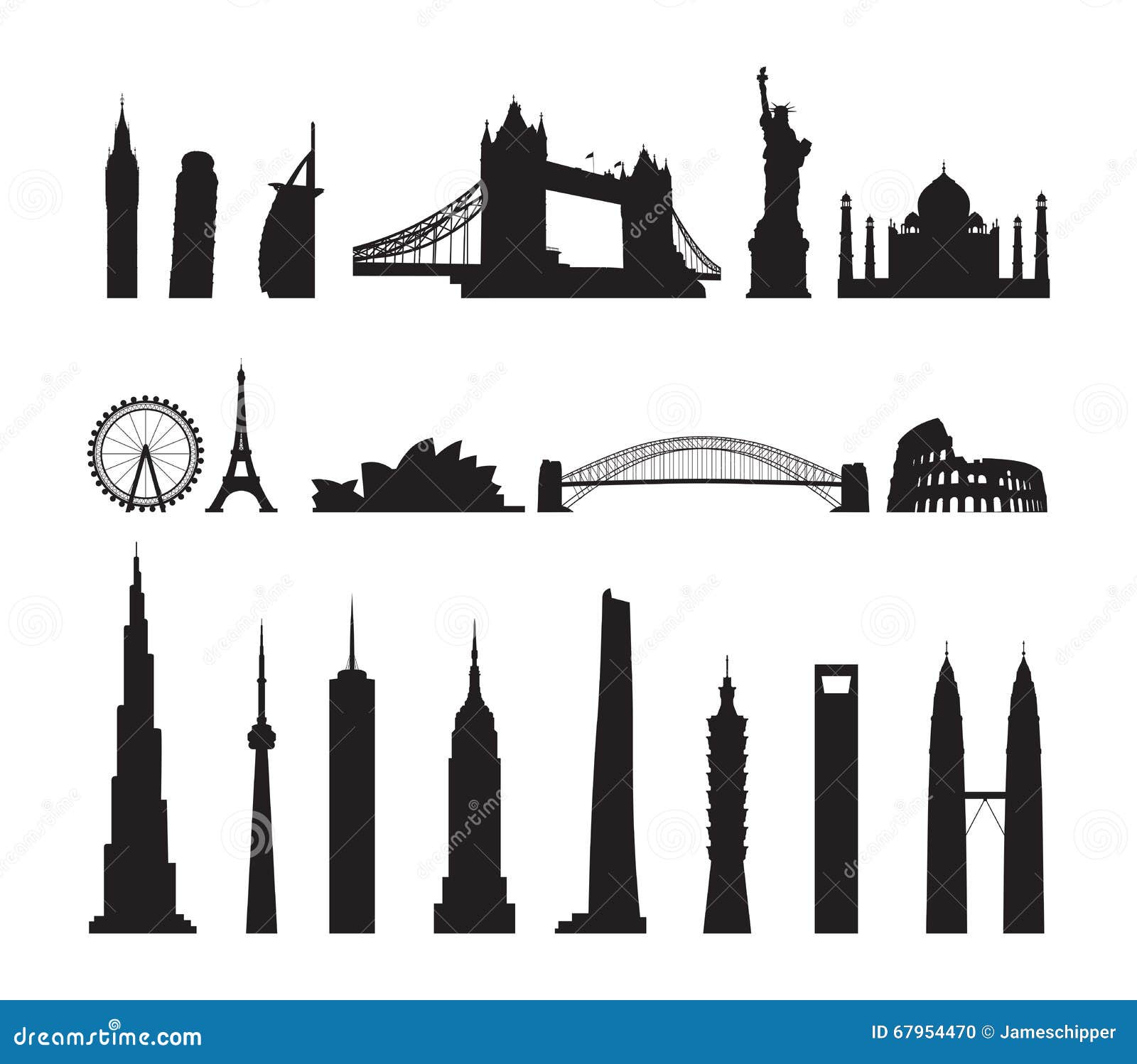 Famous Landmarks Of The World Map. Stock Illustration | CartoonDealer ...