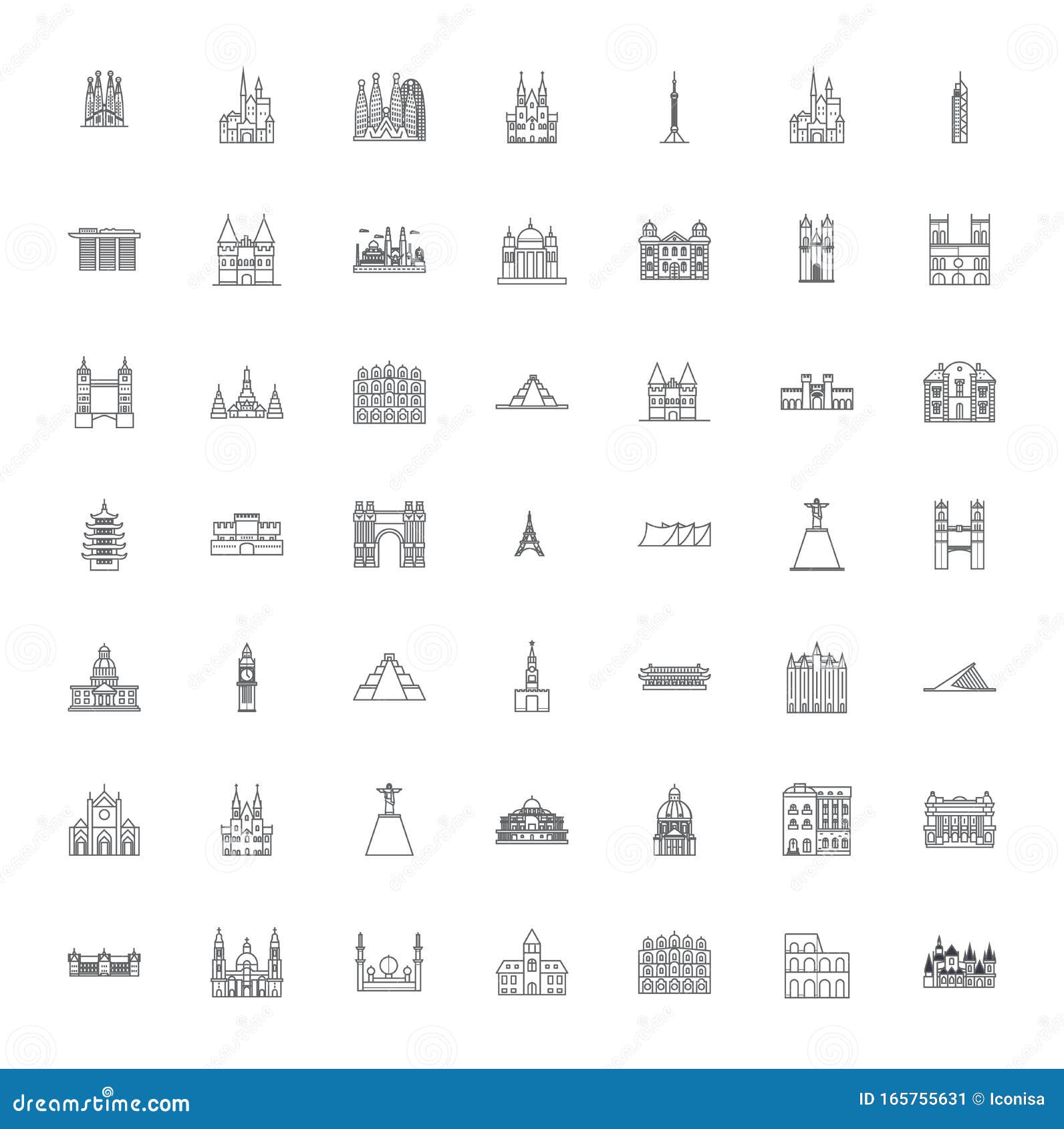 Famous Landmarks Linear Icons, Signs, Symbols Vector Line Illustration ... Famous Landmarks Linear Icons, Signs, Symbols Vector Line Illustration ...