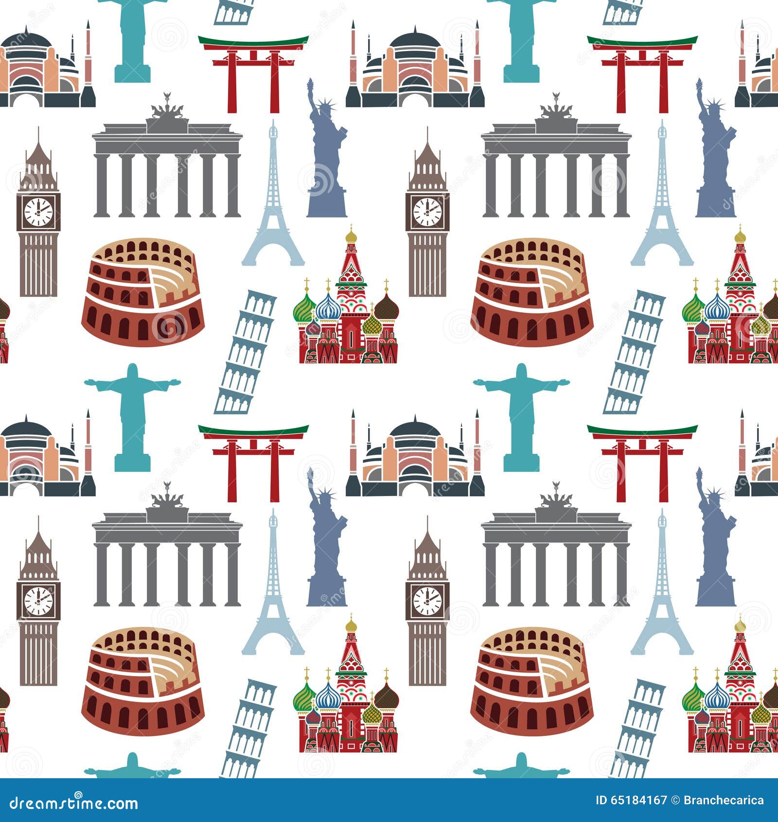 Famous landmarks pattern editorial photography. Illustration of ...