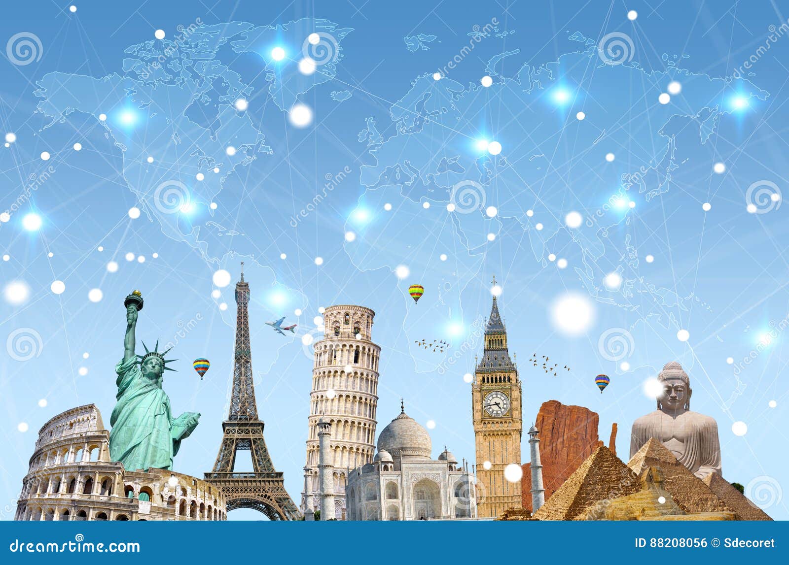 Famous Landmarks Of The World Connected To Each Other Royalty-Free ...