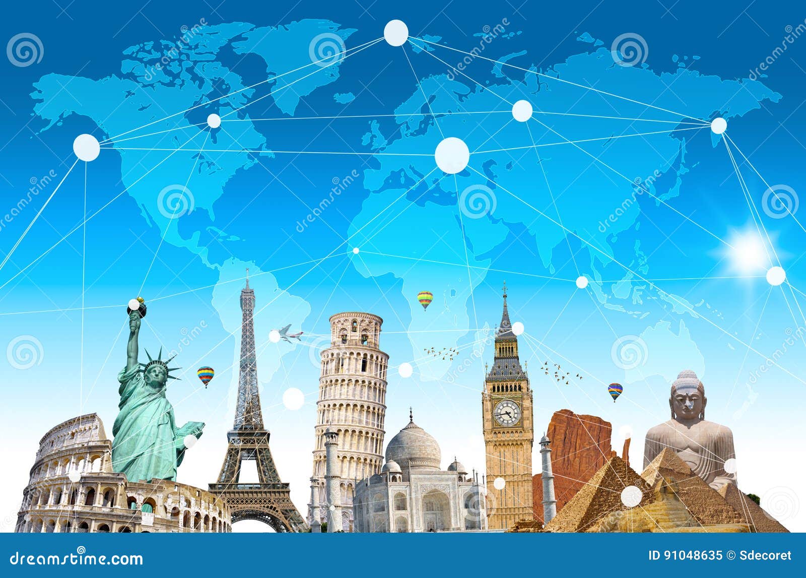 Famous Landmarks Of The World Connected To Each Other Royalty-Free ...