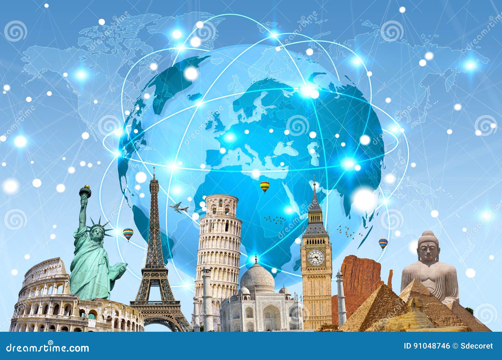 Famous Landmarks of the World Connected To Each Other Stock ...