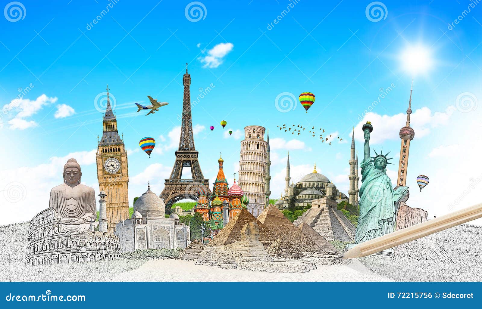 Famous Landmarks of the World Grouped Together Stock Illustration ...
