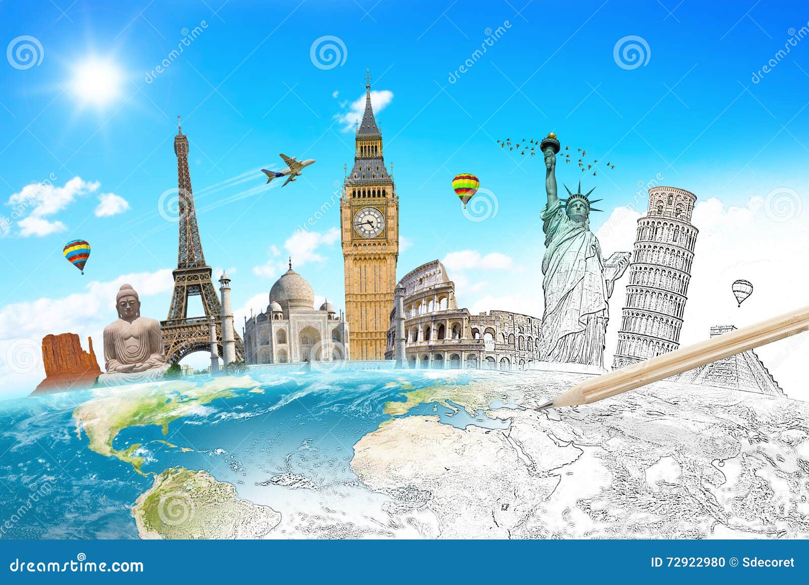 Famous Landmarks of the World Grouped Together Stock Illustration ...