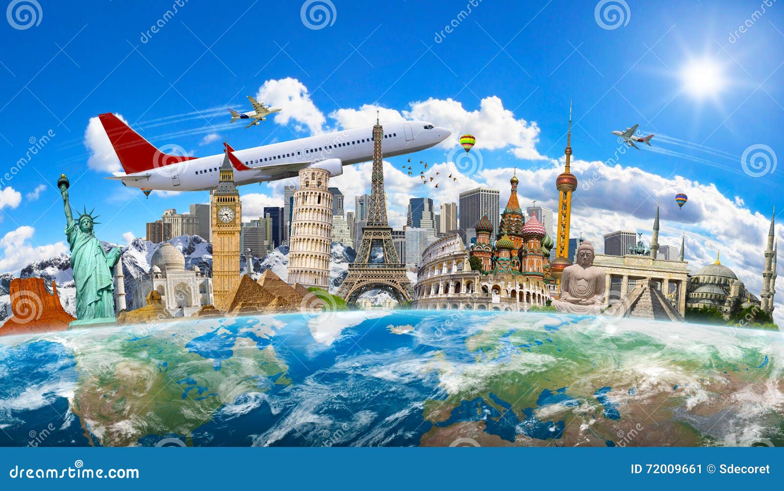 Famous Landmarks of the World Grouped Together on Planet Earth Stock ...