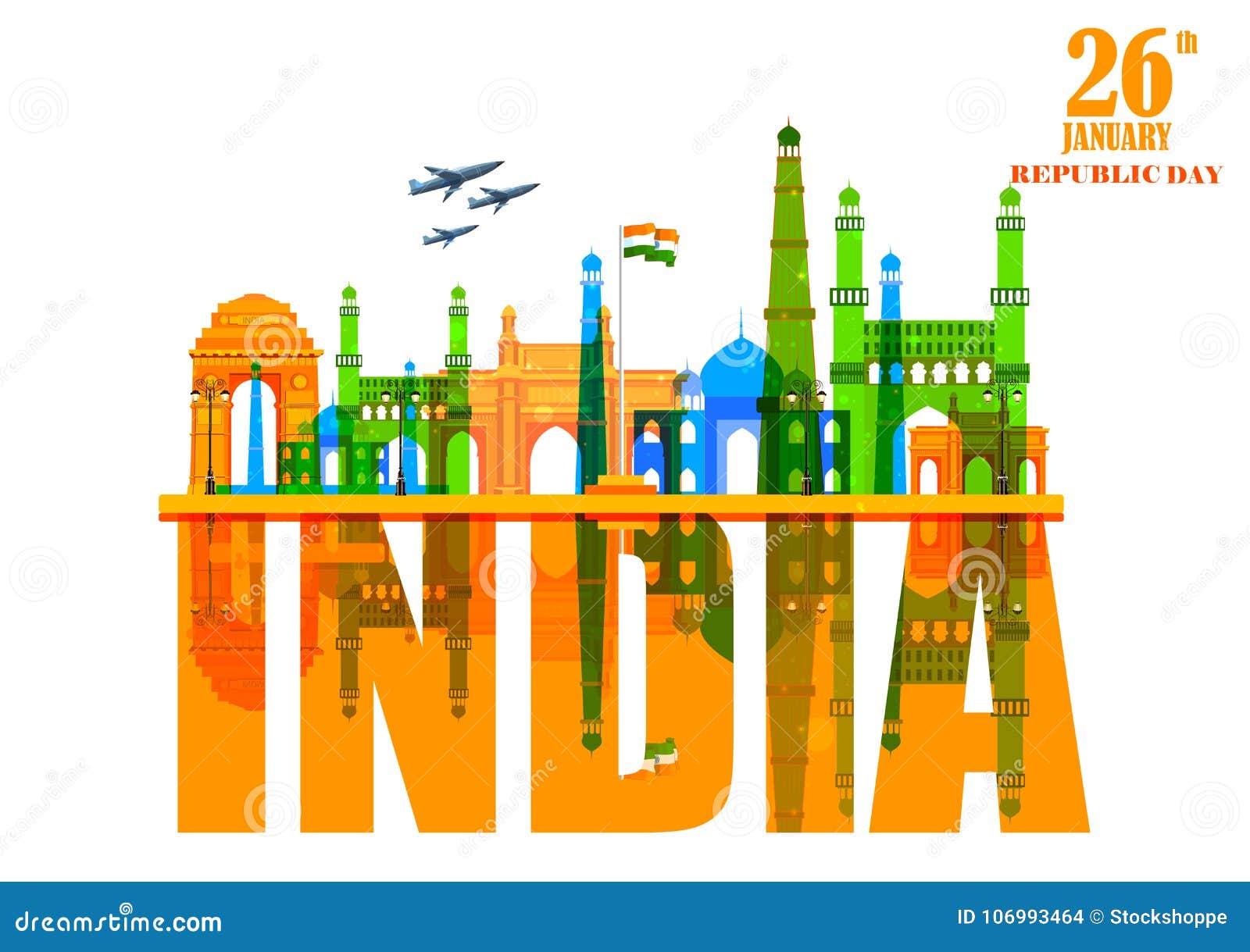 Famous Monument of India on Tricolor Indian Background Stock Vector ...