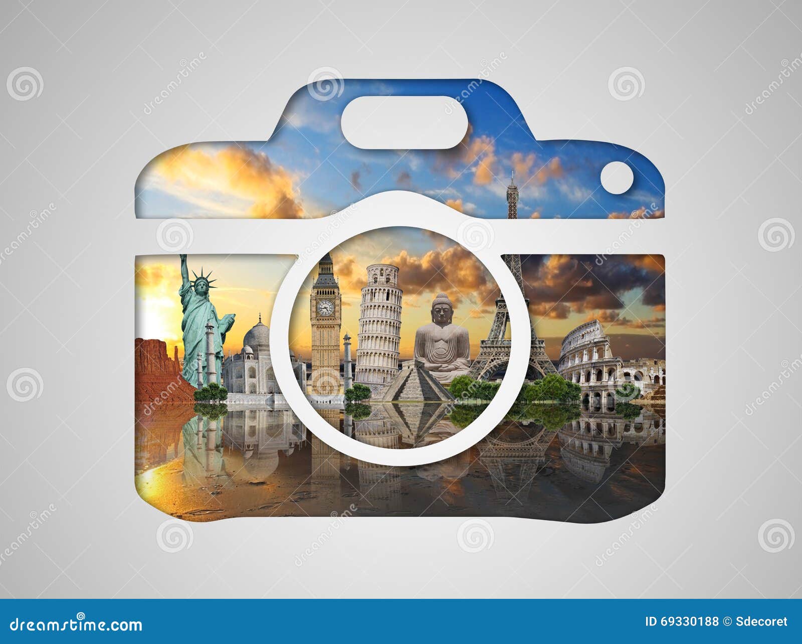 Famous Monuments of the World in a Camera Icon Stock Illustration ...