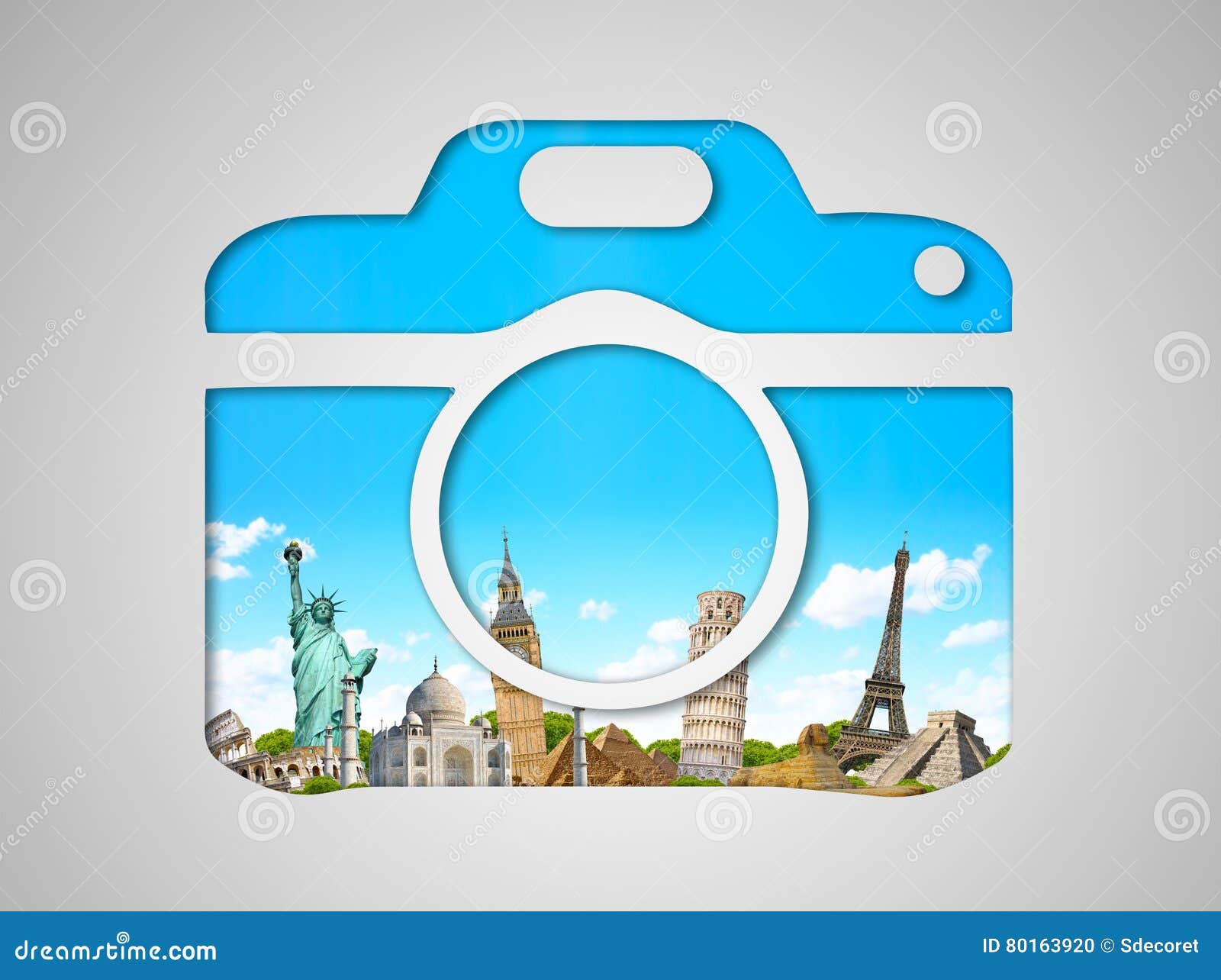 Famous Monuments of the World in a Camera Icon Stock Illustration ...